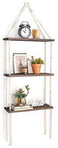 mkono macrame wall hanging shelf 3 tier wood floating shelves with cute woven rope boho room decor display photos plant hanging storage shelves for bathroom, bedroom, living room, nursery