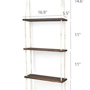 Mkono Macrame Wall Hanging Shelf 3 Tier Wood Floating Shelves with Cute Woven Rope Boho Room Decor Display Photos Plant Hanging Storage Shelves for Bathroom, Bedroom, Living Room, Nursery