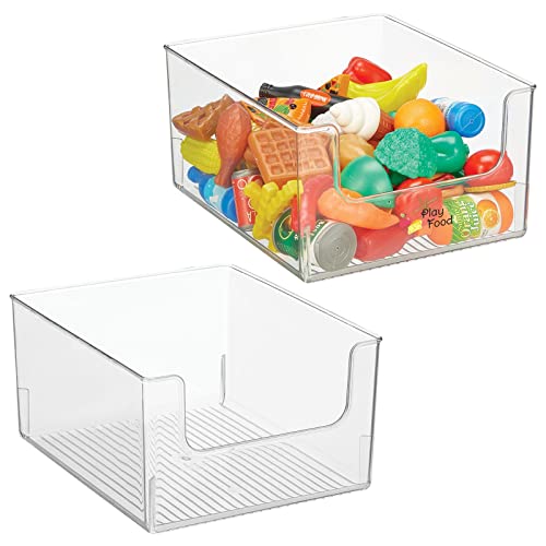 mDesign Plastic Open Front Toy Storage Organizer Bin for Playroom, Nursery, Kids Closets; Holds Action Figures, Crayons, Building Blocks, Puzzles - Ligne Collection - 2 Pack + 24 Labels - Clear