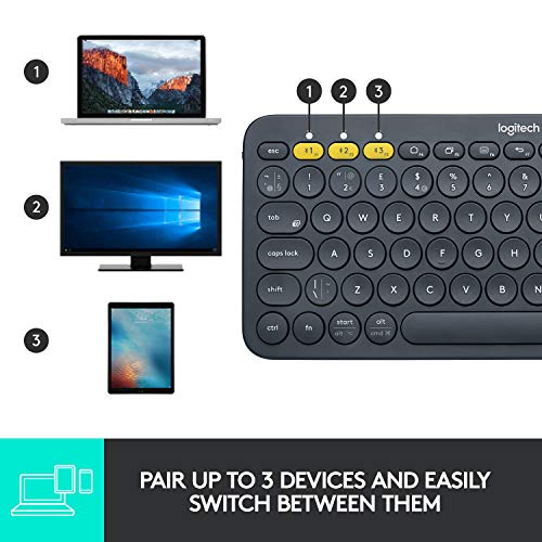 Logitech K380 Multi-Device Bluetooth Keyboard – Windows, Mac, Chrome OS, Android, iPad, iPhone, Apple TV Compatible – with Flow Cross-Computer Control and Easy-Switch up to 3 Devices – Dark Grey