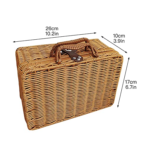 HANTURE Rattan Suitcase Storage Basket Hand Woven Seagrass Storage Baskets Makeup Organizer with Handle Rustic Wicker Storage Bins Suitcase For Picnic Shelf Organizer Box