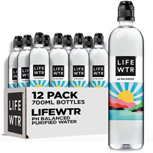 lifewtr premium purified water, ph balanced with electrolytes, 100% recycled plastic bottles, 23.7 fl oz flip cap bottles, 700 ml (pack of 12)