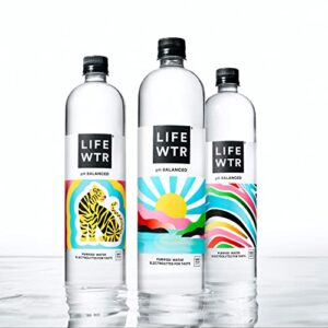 LIFEWTR Premium Purified Water, pH Balanced with Electrolytes, 100% recycled plastic bottles, 23.7 Fl Oz Flip Cap Bottles, 700 mL (Pack of 12)