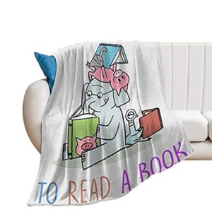 it’s a good day to read a book elephant and piggie blanket soft flannel throw blanket gifts for boys girls adults comfy cozy couch travel blankets for living room, 40x50 inches