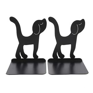 creative animal design decorative bookends – bright orange yellow color book ends for shelves, non skid metal heavy duty bookends, cute book divider book stopper supports for gift (black dog)