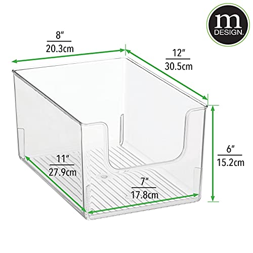 mDesign Plastic Slim Open Front Toy Storage Organizer Bin for Playroom, Nursery, Kids Closets; Holds Action Figures, Crayons, Building Blocks, Puzzles - Ligne Collection - 2 Pack + 24 Labels - Clear