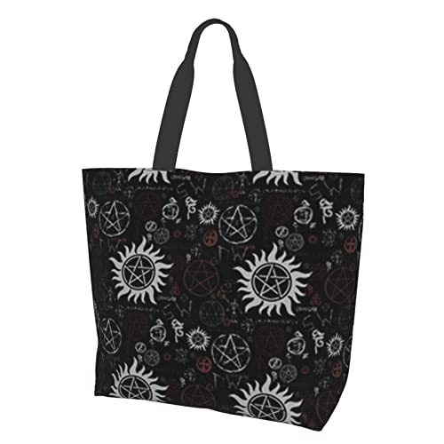 Supernatural Symbols Black Printed Women'S Fashion Large Waterproof Tote Shoulder Bag For All Kinds Of Everyday Uses