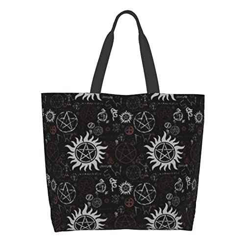 Supernatural Symbols Black Printed Women'S Fashion Large Waterproof Tote Shoulder Bag For All Kinds Of Everyday Uses