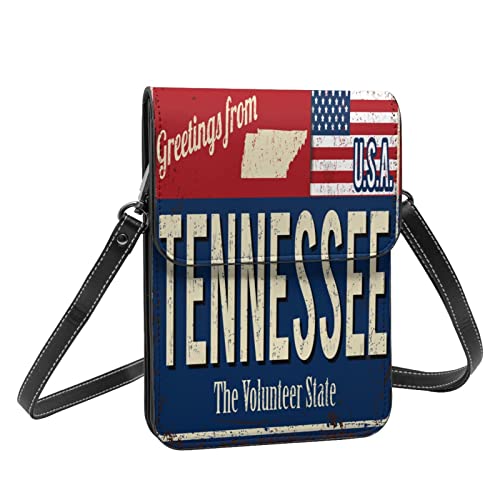 AERMSSEY Tennessee USA State Flag map red Blue Crossbody Cell Phone Purse for Womens Lightweight Small Soft Leather Fashion Travel Wallet with Adjustable Strap