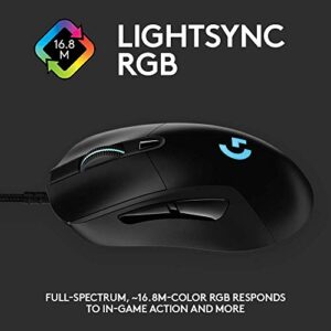 Logitech G403 Hero 25K Gaming Mouse, Lightsync RGB, Lightweight 87G+10G optional, Braided Cable, 25, 600 DPI, Rubber Side Grips