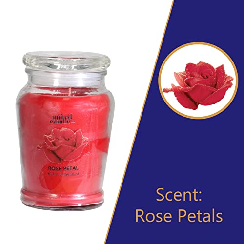 united candle co United Candle Red Rose Petal Jar Candle - 12oz | Scented Candles | Richly Fragranced | Made in USA (Rose Petals), Green,violet,red