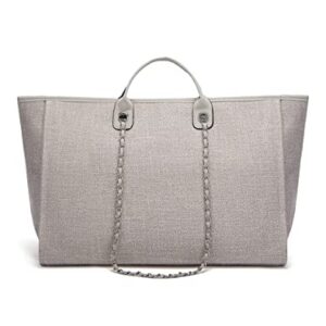 YVLSS Women's Oversized Designer Canvas Tote Handbag (Grey, Large)