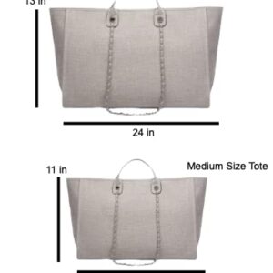 YVLSS Women's Oversized Designer Canvas Tote Handbag (Grey, Large)