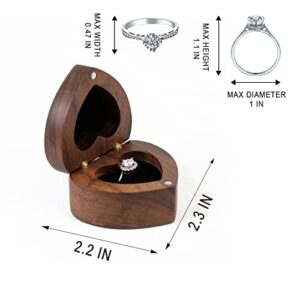 Wood Ring Box Heart Shaped Velvet Soft Interior Holder Jewelry Handmade Wooden Presentation Box Jewelry Chest Organizer Earrings Coin Case for Proposal Engagement Wedding Ceremony Birthday Gift