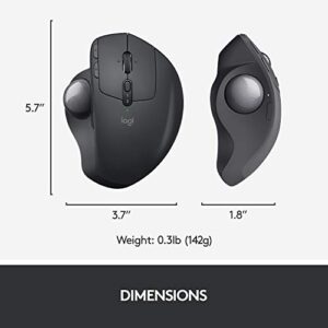 Logitech MX Ergo Wireless Trackball Mouse Adjustable Ergonomic Design, Control and Move Text/Images/Files Between 2 Windows and Apple Mac Computers (Bluetooth or USB), Rechargeable, Graphite - Black