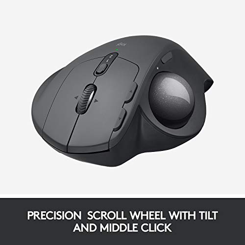 Logitech MX Ergo Wireless Trackball Mouse Adjustable Ergonomic Design, Control and Move Text/Images/Files Between 2 Windows and Apple Mac Computers (Bluetooth or USB), Rechargeable, Graphite - Black