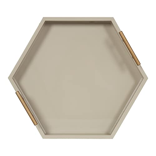 Kate and Laurel Lipton Modern Hexagon Tray, 18 x 18, Sand, Midcentury Decorative Serving Tray for Storage and Display