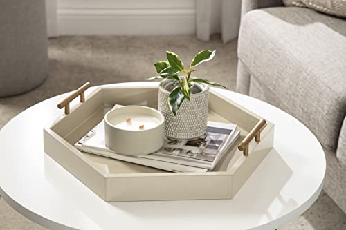 Kate and Laurel Lipton Modern Hexagon Tray, 18 x 18, Sand, Midcentury Decorative Serving Tray for Storage and Display