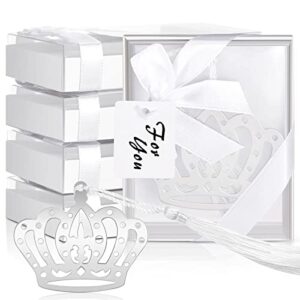 50 pcs crown design bookmark for girls quinceanera gift bookmark crown princess metal bookmark book lover silver quinceanera favors with gift boxes for fifteen birthday wedding bridal shower women