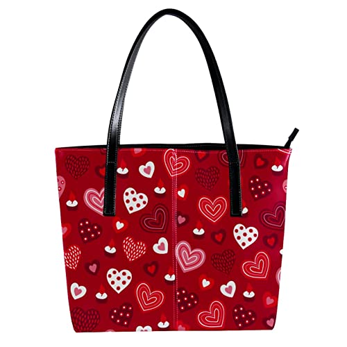 Large Leather Handbags for Women Valentine's Day Heart Red Top Handle Shoulder Satchel Hobo Bag