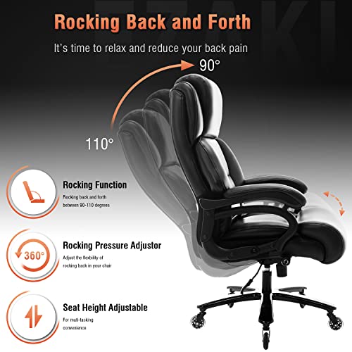 Big and Tall 400lbs Office Chair - Adjustable Lumbar Support Heavy Duty Metal Base Quiet Rubber Wheels High Back Large Executive Computer Desk Swivel Chair, Ergonomic Design for Back Pain, Black