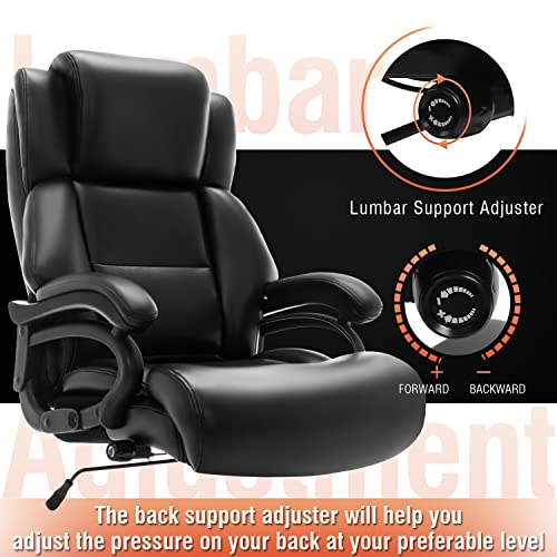 Big and Tall 400lbs Office Chair - Adjustable Lumbar Support Heavy Duty Metal Base Quiet Rubber Wheels High Back Large Executive Computer Desk Swivel Chair, Ergonomic Design for Back Pain, Black