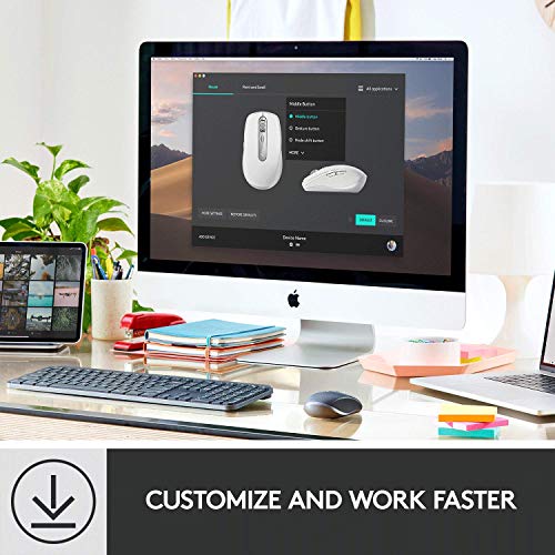 Logitech MX Anywhere 3 Compact Performance Mouse, Wireless, Comfort, Fast Scrolling, Any Surface, Portable, 4000DPI, Customizable Buttons, USB-C, Bluetooth - Graphite