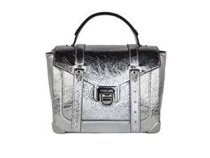 michael kors manhattan medium top handle bag school satchel (silver)