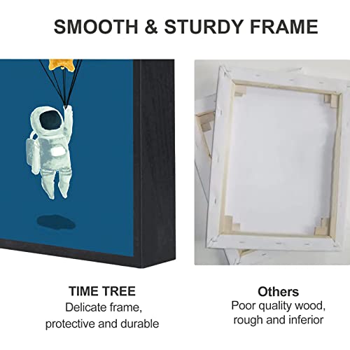 TIME TREE Space Wall Art, Framed Space Poster for Bedroom Decor Set of 4, Cute Paintings Living Room Wall Decor, Kids Nursery Space Decor, Space Canvas Wall Art Astronaut Figure Picture for Boys 12x16