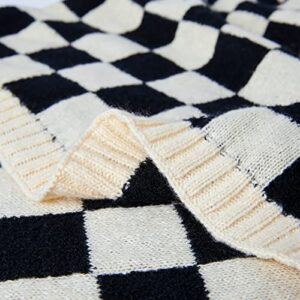 ZonLi Checkered Blanket Weave Knit Throw Blanket Black and White Soft Throw Blanket for Home Bedroom Couch (Black, 50"x60")