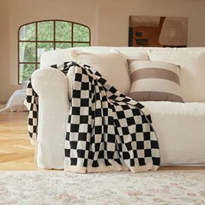 ZonLi Checkered Blanket Weave Knit Throw Blanket Black and White Soft Throw Blanket for Home Bedroom Couch (Black, 50"x60")