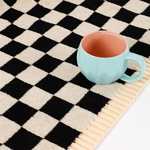 ZonLi Checkered Blanket Weave Knit Throw Blanket Black and White Soft Throw Blanket for Home Bedroom Couch (Black, 50"x60")