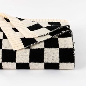 ZonLi Checkered Blanket Weave Knit Throw Blanket Black and White Soft Throw Blanket for Home Bedroom Couch (Black, 50"x60")