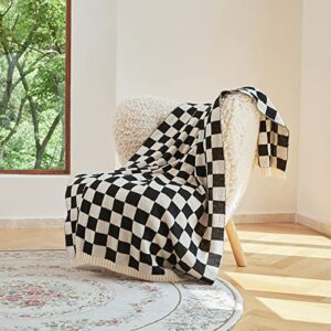 ZonLi Checkered Blanket Weave Knit Throw Blanket Black and White Soft Throw Blanket for Home Bedroom Couch (Black, 50"x60")