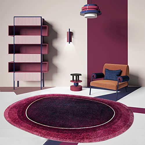 Irregular Shape Modern Geometric Area Rug for Living Room Solid Burgundy Striped Circle Dining Room Playroom Bedroom Runner Rugs Extra Large Indoor Outdoor Carpet 4x6ft