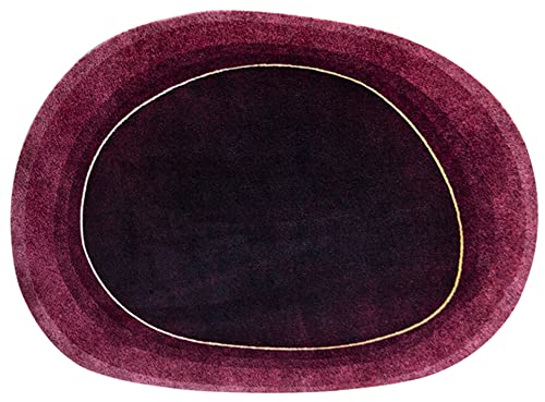 Irregular Shape Modern Geometric Area Rug for Living Room Solid Burgundy Striped Circle Dining Room Playroom Bedroom Runner Rugs Extra Large Indoor Outdoor Carpet 4x6ft