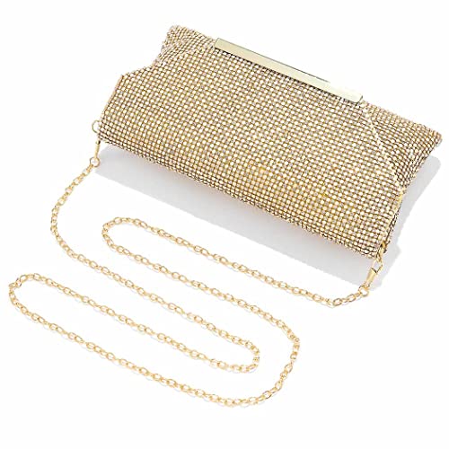 Yokawe Bling Crystals Clutch Purses for Women Rhinestone Evening Bag Sparkly Metal Sequins Crossbody Bags Wedding Prom Party Handbags (Gold)