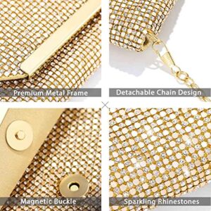 Yokawe Bling Crystals Clutch Purses for Women Rhinestone Evening Bag Sparkly Metal Sequins Crossbody Bags Wedding Prom Party Handbags (Gold)