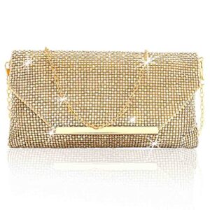 Yokawe Bling Crystals Clutch Purses for Women Rhinestone Evening Bag Sparkly Metal Sequins Crossbody Bags Wedding Prom Party Handbags (Gold)