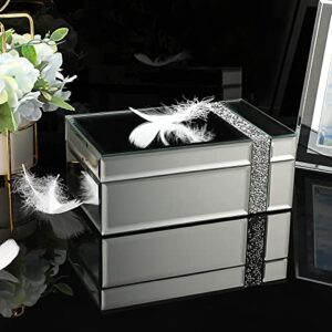 ELLDOO Glass Mirrored Jewelry Box with Crushed Diamonds Strip Decor, Luxury Trinket Box Organizer Decorative box Treasure Chest Keepsake Box for Women Girls Gift