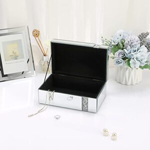 ELLDOO Glass Mirrored Jewelry Box with Crushed Diamonds Strip Decor, Luxury Trinket Box Organizer Decorative box Treasure Chest Keepsake Box for Women Girls Gift