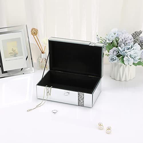 ELLDOO Glass Mirrored Jewelry Box with Crushed Diamonds Strip Decor, Luxury Trinket Box Organizer Decorative box Treasure Chest Keepsake Box for Women Girls Gift