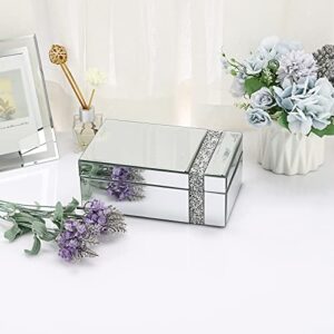 ELLDOO Glass Mirrored Jewelry Box with Crushed Diamonds Strip Decor, Luxury Trinket Box Organizer Decorative box Treasure Chest Keepsake Box for Women Girls Gift