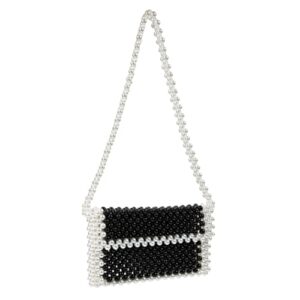 YUSHINY Women Acrylic Beaded Elegant Black and White Shoulderbag Evening Bag for Evening Party (Black&White)