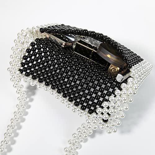 YUSHINY Women Acrylic Beaded Elegant Black and White Shoulderbag Evening Bag for Evening Party (Black&White)