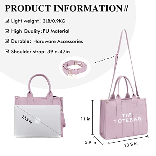 JQAliMOVV The Tote Bags for Women - Large PU Leather Tote Bag Trendy Travel Tote Bag Handbag Top-Handle Shoulder Crossbody Bags (Purple)