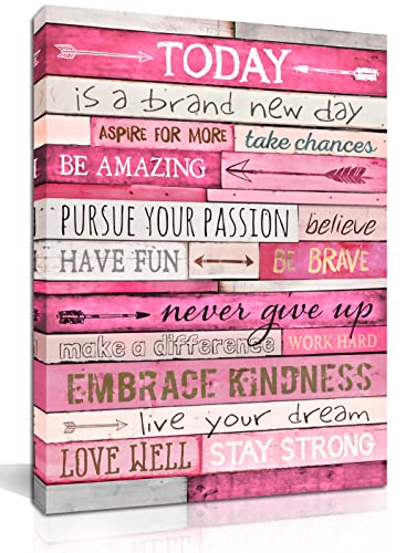 Pink Wall Decor - Inspirational Quotes Wall-Art - Motivational Bedroom Decor For Teen Girls - Office Gifts For Women With Framed Canvas Artwork Ready to Hang 15" W x 11.5" H