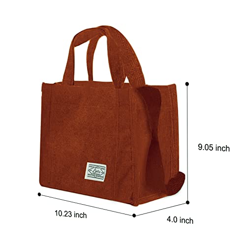 Fozehlad Corduroy Tote Bag for Women Small Satchel Shoulder Handbag Mini Travel Bag