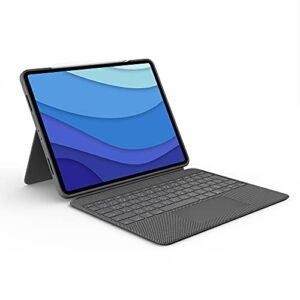 logitech combo touch ipad pro 12.9-inch (5th, 6th gen – 2021, 2022) keyboard case – detachable backlit keyboard with kickstand, click-anywhere trackpad, smart connector – oxford gray; usa layout