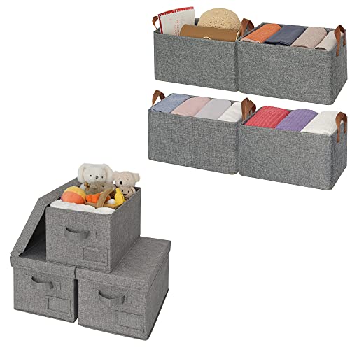 GRANNY SAYS Bundle of 4-Pack Closet Bins with Metal Frame & 3-Pack Rectangle Fabric Storage Bins with Lids